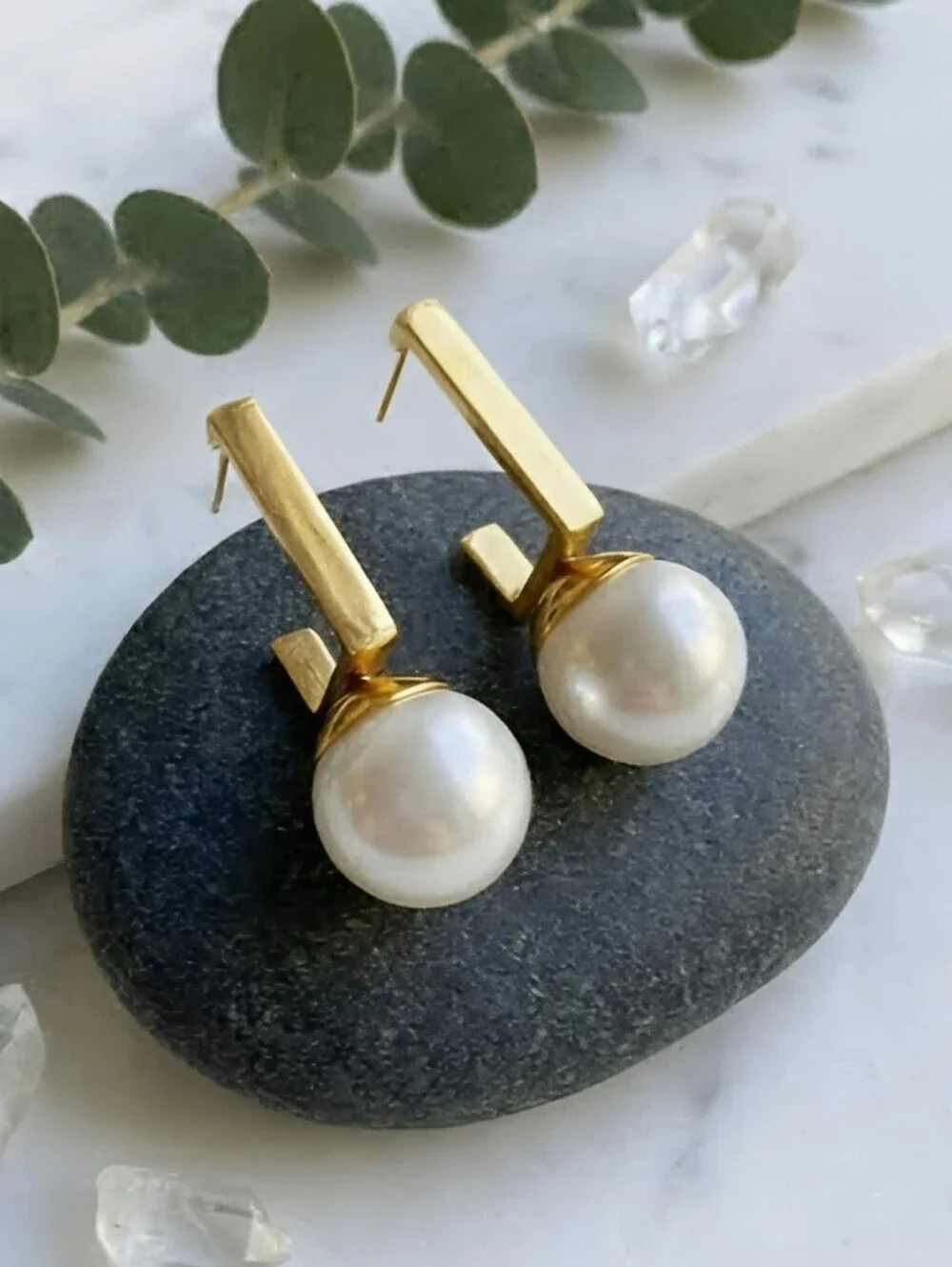 NKULTD | Jewelry | 8k Gold Plated Pearl Drop Earrings Geometric ...